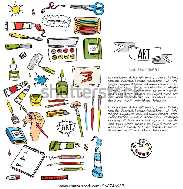 Hand Drawn Doodle Art Craft Tools Stock Vector (Royalty Free) 566746687 ...