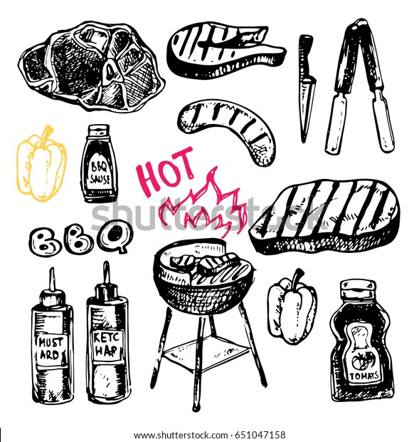Hand Drawn Doodle Barbecue Bbq Food Stock Vector (Royalty Free) 651047158