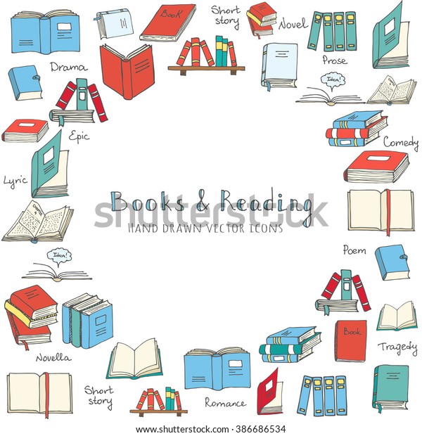 Hand Drawn Doodle Books Reading Set Stock Vector (Royalty Free ...