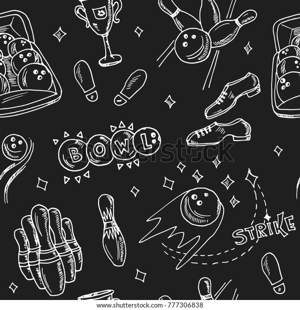 Hand Drawn Doodle Bowling Seamless Pattern Stock Vector (Royalty Free ...