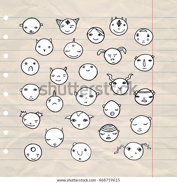 Hand Drawn Doodle Cartoon Faces Set Stock Vector (Royalty Free ...