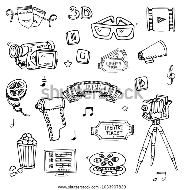 Hand Drawn Doodle Cinema Set Vector Stock Vector (Royalty Free ...