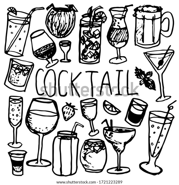 Hand Drawn Doodle Cocktails Elements Isolated Stock Vector (Royalty ...