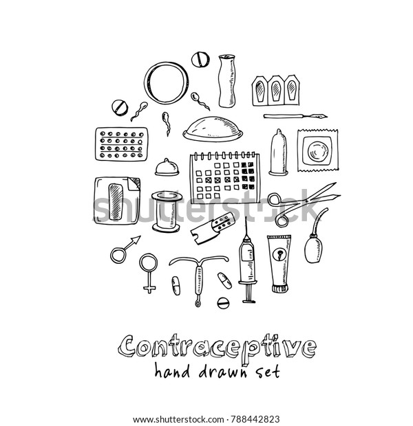 Hand Drawn Doodle Contraceptive Set Vector Stock Vector (Royalty Free ...
