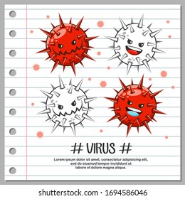 Hand Drawn Doodle Cute Virus Cartoon Stock Vector (Royalty Free ...