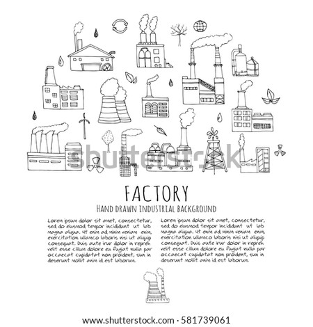 Hand Drawn Doodle Factory Set Vector 스톡 벡터(사용료 없음) 581739061 - Shutterstock