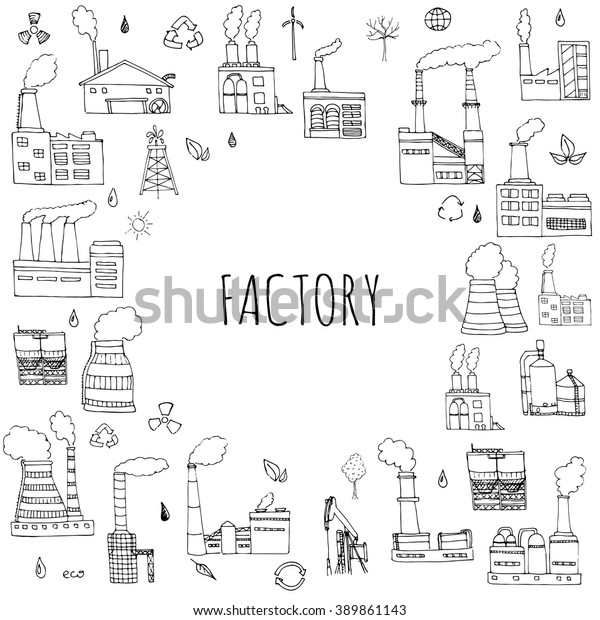 Hand Drawn Doodle Factory Set Vector Stock Vector (Royalty Free) 389861143