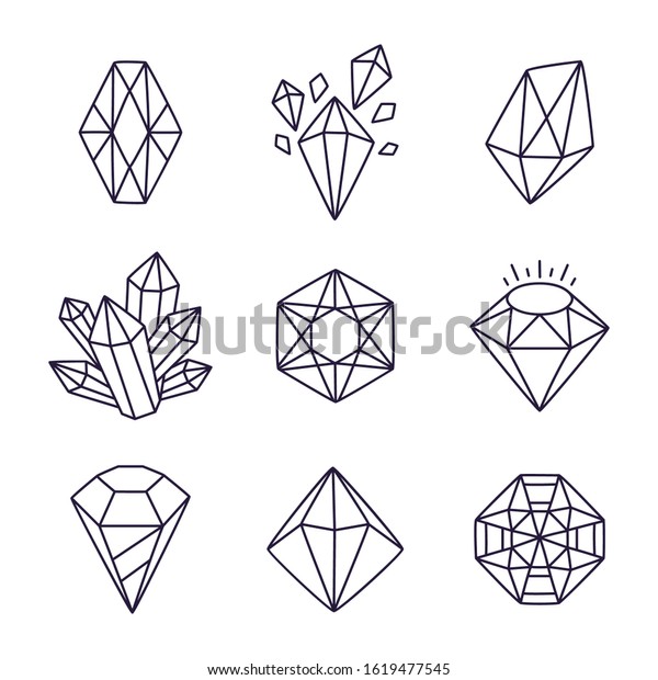 Hand Drawn Doodle Gems Line Art 스톡 벡터(로열티 프리) 1619477545