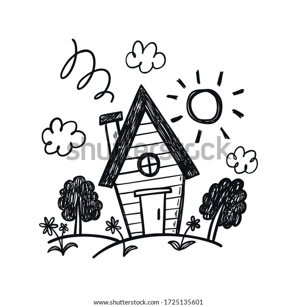 Hand Drawn Doodle House Vector Illustration: เวกเตอร์สต็อก (ปลอดค่า ...