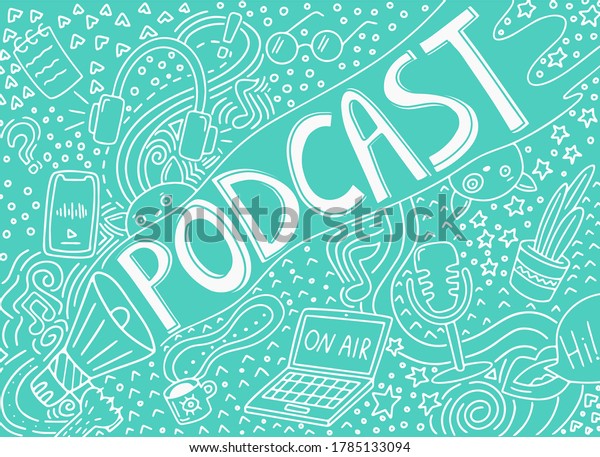 Hand Drawn Doodle Image Podcast Elements Stock Vector (Royalty Free ...