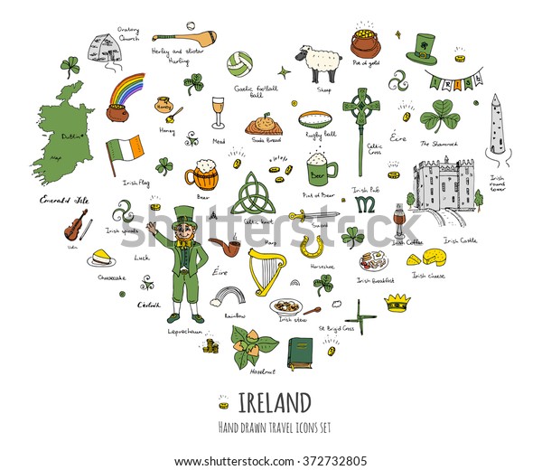 Hand Drawn Doodle Ireland Set Vector Stock Vector (Royalty Free) 372732805
