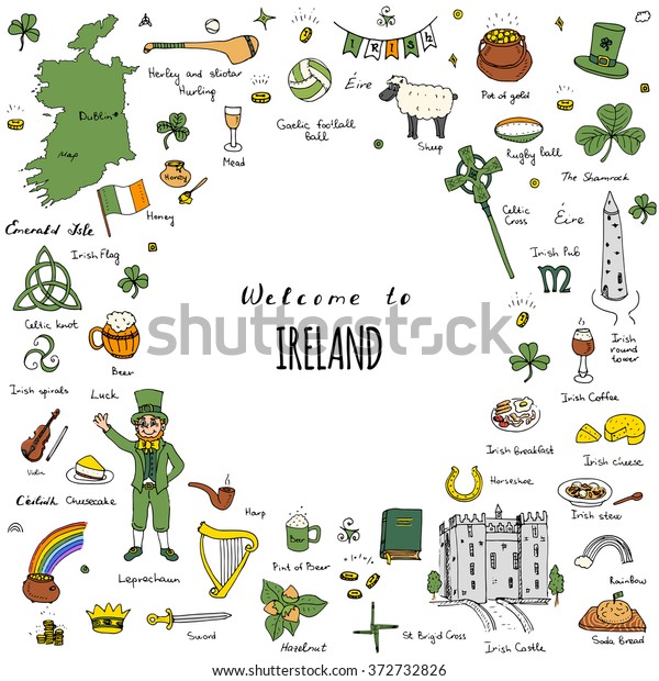 Hand Drawn Doodle Ireland Set Vector Stock Vector (Royalty Free) 372732826