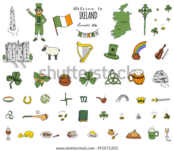 Hand Drawn Doodle Ireland Set Vector Stock Vector (Royalty Free ...