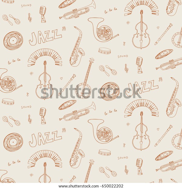 Hand Drawn Doodle Jazz Musical Instruments Stock Vector (Royalty Free ...