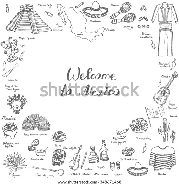 Hand Drawn Doodle Mexico Set Vector Stock Vector (Royalty Free ...