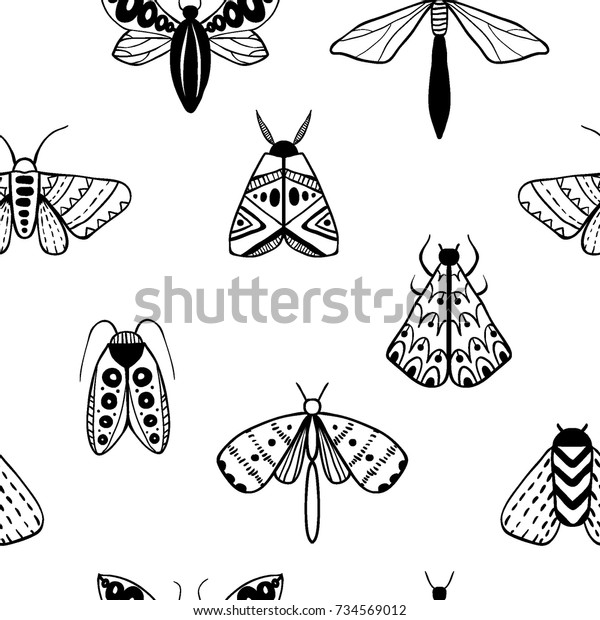 Hand Drawn Doodle Moth Vector Seamless Stock Vector (Royalty Free ...
