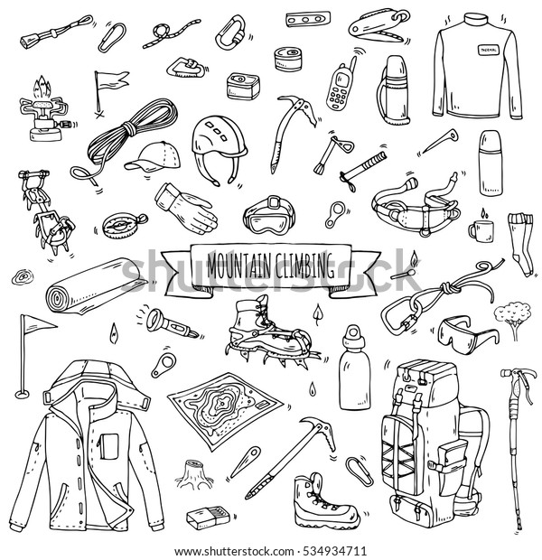 Hand Drawn Doodle Mountain Climbing Icons Stock Vector (Royalty Free ...