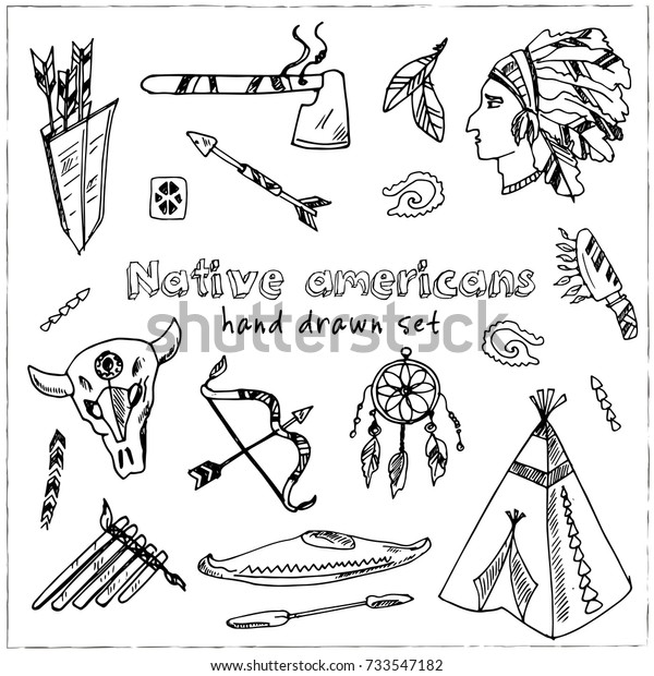 Hand Drawn Doodle Native Americans Set Stock Vector (Royalty Free ...