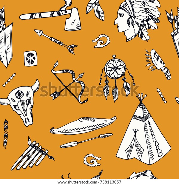 Hand Drawn Doodle Native Americans Seamless Stock Vector (Royalty Free ...