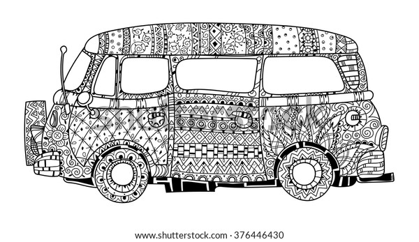 Hand Drawn Doodle Outline Retro Bus Stock Vector (Royalty Free ...
