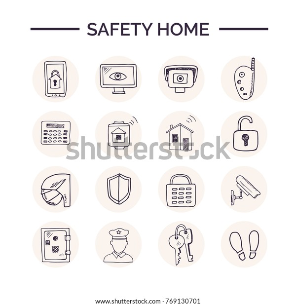 Hand Drawn Doodle Safety Home Set Stock Vector (Royalty Free) 769130701 ...