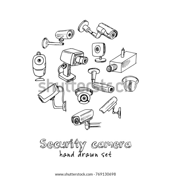 Hand Drawn Doodle Security Cameras Set Stock Vector (Royalty Free ...