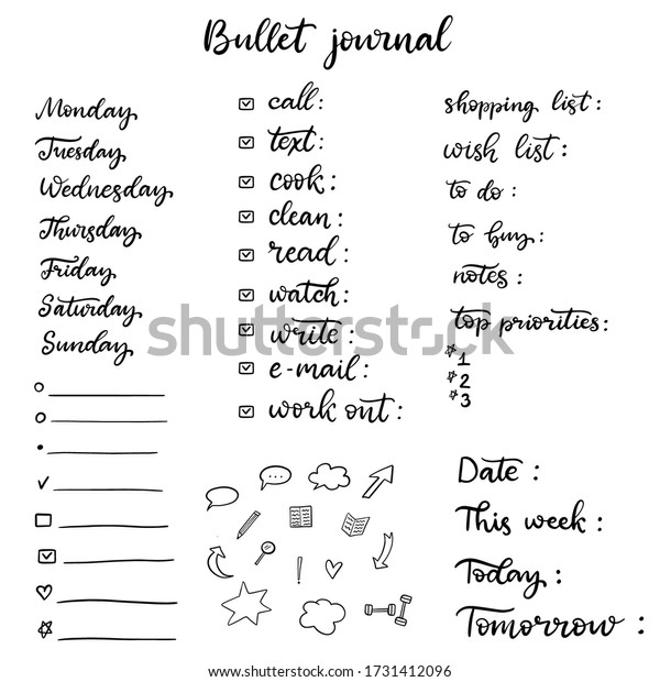 Hand Drawn Doodle Set Bullet Journal Stock Vector (Royalty Free ...