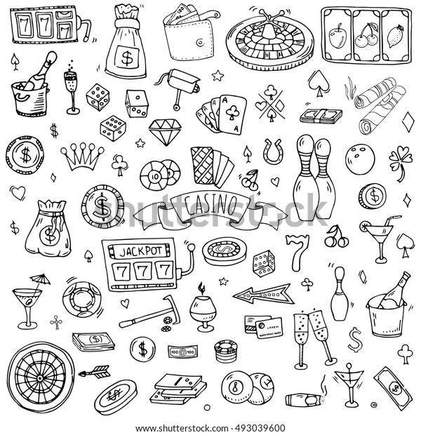 Hand Drawn Doodle Set Casino Icons 库存矢量图（免版税）493039600