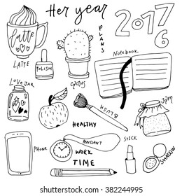 Hand Drawn Doodle Sketch Objects Cute Stock Vector (Royalty Free ...