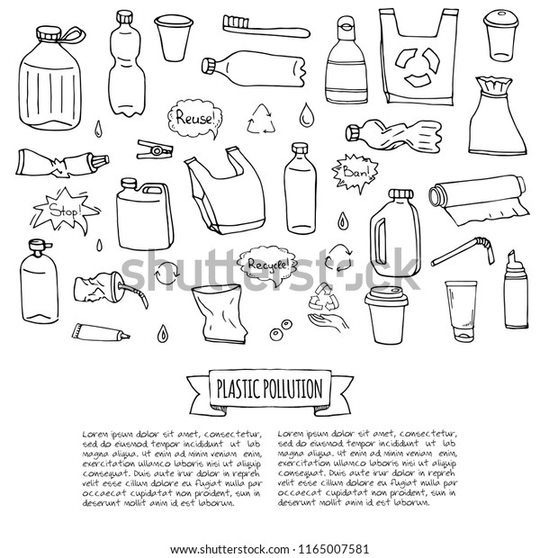 Hand Drawn Doodle Stop Plastic Pollution Stock Vector (Royalty Free ...