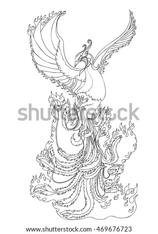 Hand Drawn Doodle Style Phoenix Line Art Stock Vector (Royalty Free ...