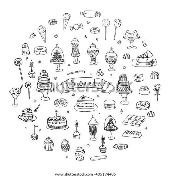Hand Drawn Doodle Sweets Set Vector Stock Vector (Royalty Free ...