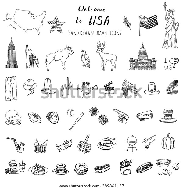 Hand Drawn Doodle Usa Set Vector Stock Vector (Royalty Free) 389861137