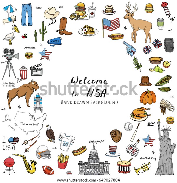 Hand Drawn Doodle Usa Set Vector Stock Vector (Royalty Free) 649027804 ...
