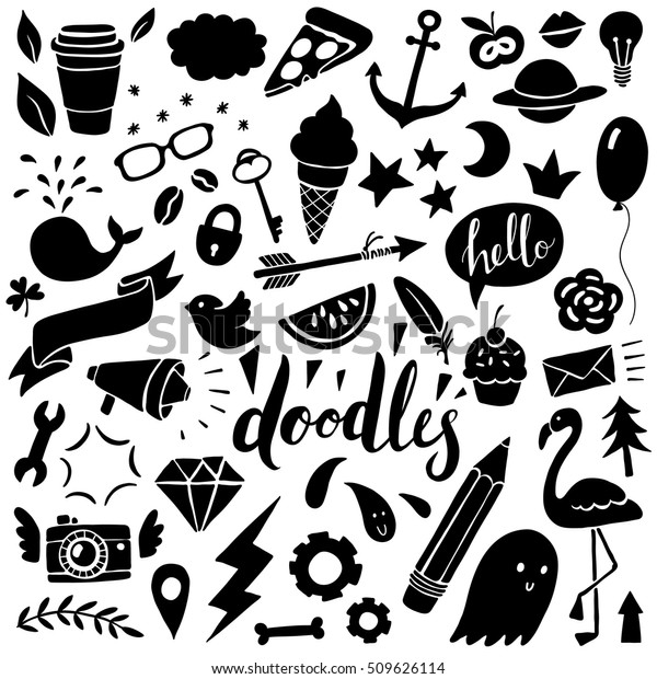 Hand Drawn Doodles Silhouette Set Stock Vector (Royalty Free) 509626114 ...