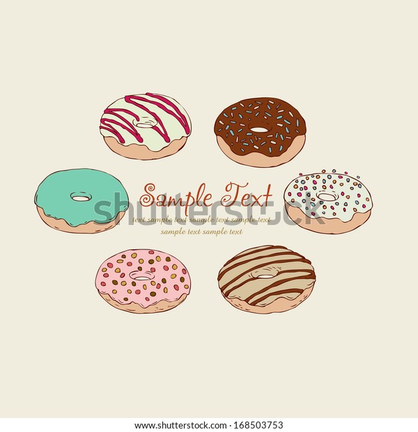 Hand Drawn Doughnuts Doodle Colorful Illustration Stock Vector (Royalty ...