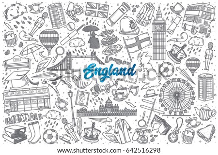 Hand Drawn England Doodle Set Background Image vectorielle de stock ...