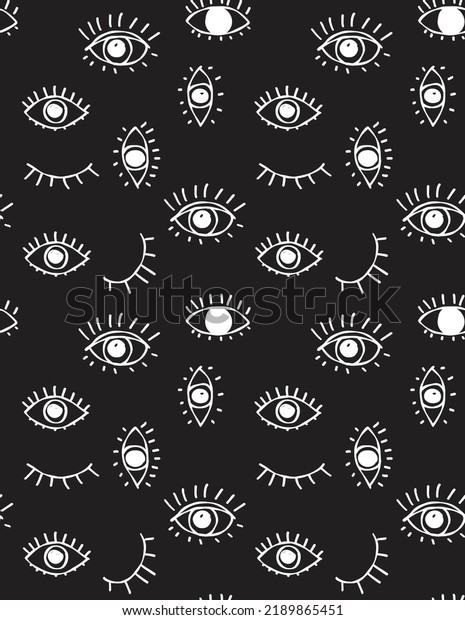 Hand Drawn Eye Doodles Seamless Pattern Stock Vector (Royalty Free ...