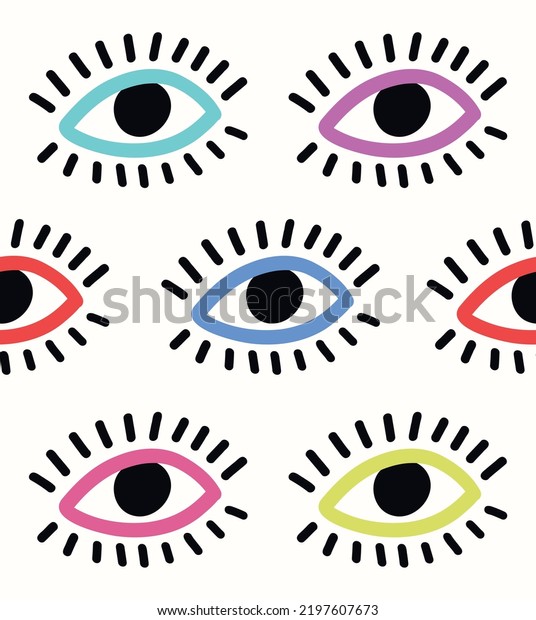 Hand Drawn Eye Doodles Seamless Pattern Stock Vector (Royalty Free ...