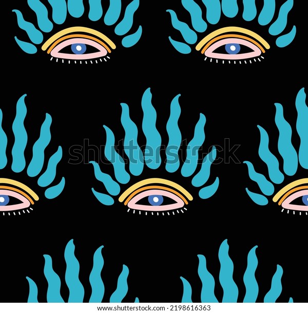 Hand Drawn Eye Doodles Seamless Pattern Stock Vector (Royalty Free ...