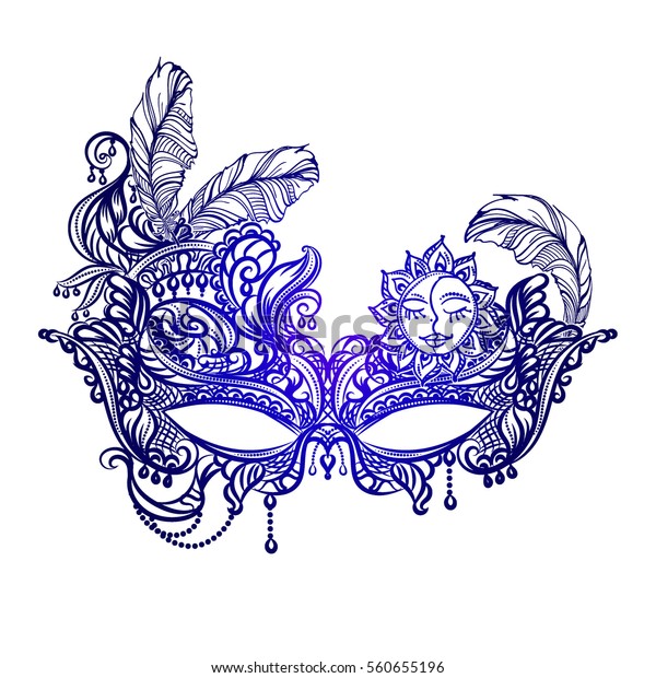Hand Drawn Face Masks Style Boho Stock Vector (Royalty Free) 560655196 ...