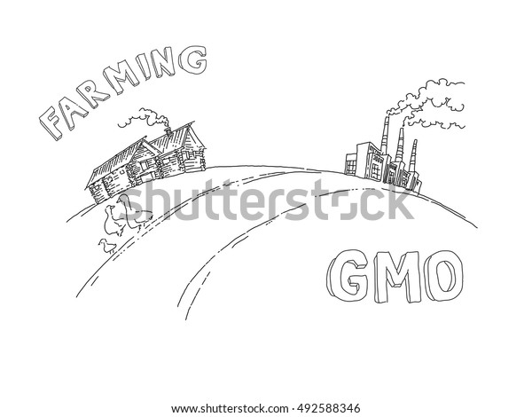 Hand Drawn Factory Vs Farm Concept Stock Vector (Royalty Free ...