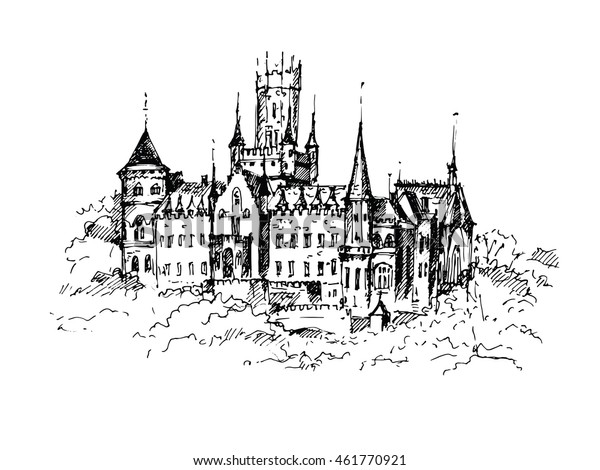 Hand Drawn Famous Old Castle Germany Stock Vector (Royalty Free) 461770921