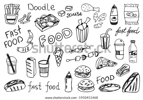 Hand Drawn Fast Food Doodle Set Stock Vector (Royalty Free) 1950451468 ...