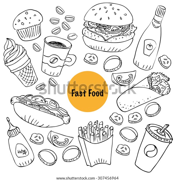 Hand Drawn Fast Food Doodle Set Stock Vector (Royalty Free) 307456964