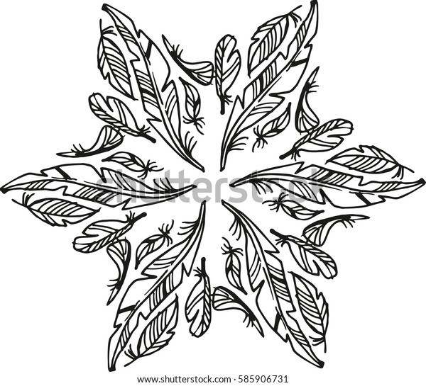 Hand Drawn Feather Mandala Stock Vector (Royalty Free) 585906731 ...