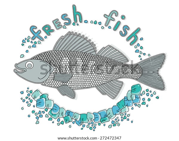 Hand Drawn Fish On Ice Made 스톡 벡터(로열티 프리) 272472347