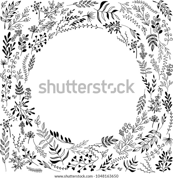 Hand Drawn Floral Frame Vector Illustation 스톡 벡터(로열티 프리) 1048163650 ...