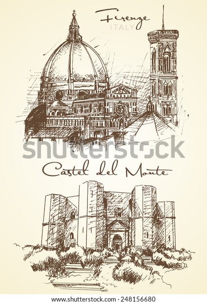 Hand Drawn Florence Castel Del Monte: vector de stock (libre de ...