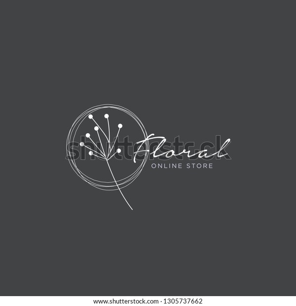 Hand Drawn Flower Logo Vector Eps 스톡 벡터(로열티 프리) 1305737662